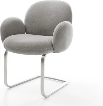 DELIFE Freischwinger Nube-Flex mit Armlehnen Strukturstoff Soft Grau Freischwinger flach Edelstahl Taschenfederkern, Esszimmerst&uuml;hle