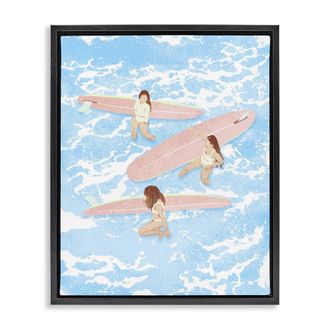 Stupell Industries Ziwei Li Leinwandbild, Motiv Surfing Girls Trio, gerahmt, 53,3 x 43,2 cm, Schwarz