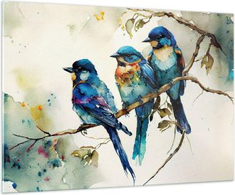 Arttor Bilder auf Glas 100x70cm Glasbild V&ouml;gel Natur Aquarell Gro&szlig; Wanddeko Bild im Glas Schlafzimmer K&uuml;che Deko Wandbilder Dekoration Wohnzimmer Modern Wall