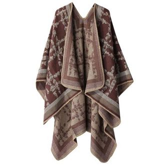 Generic Poncho Femme Hiver Chaud Chale Femme Hiver Chaud Cape Femme Effet enveloppant Ch&acirc;le Tricot&eacute; Coupe-Vent Double Face Carreaux Ray&eacute;s