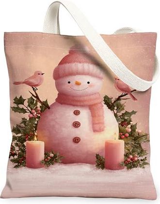 Generic Sacs fourre-tout en toile motif bonhomme de neige de No&euml;l, sacs de courses r&eacute;utilisables, l&eacute;gers et lavables, p&ecirc;che, 13x15 Inch