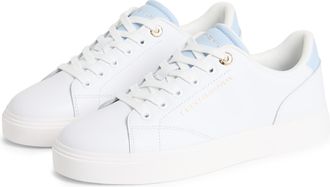 Tommy Hilfiger Plateausneaker TOMMY HILFIGER TH CHIC SNEAKER, Damen, Gr. 36, wei&szlig;, hellbau, Leder, Schuhe Plateausneaker, Freizeitschuh, Halbschuh, Schn&uuml;rschuh mit Z