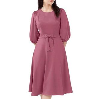 Generic Robe midi à manches bouffantes pour femme - Robe dété élégante et décontractée - Pour le travail et les fêtes, Cameo, XL