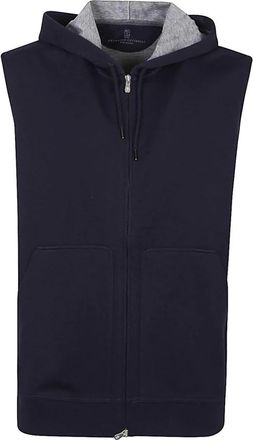 Brunello Cucinelli Homme, Vestes, Bleu, Taille: XL Sleeveless Zip-Up Sweat &agrave; capuche