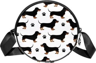 Generic Petit sac &agrave; bandouli&egrave;re circulaire pour femme, motif patte de teckel, petit sac &agrave; dos &agrave; bandouli&egrave;re avec fermeture &eacute;clair, bretelles r&eacute;glables, sac &agrave; 