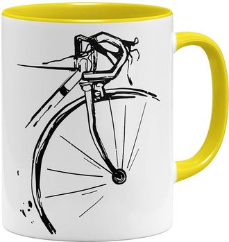 OM3 Retro Bike Rad Fahrrad Tasse - Keramik Becher - 11oz 325ml - Fun Bicycle Fahrradfahrer - Gelb