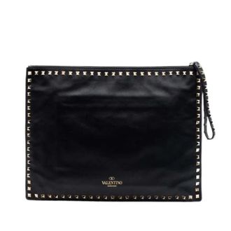 Valentino Pre-owned Studded Leather Clutch - - Pre-owned - Damen - Schwarzk - ONE SIZE