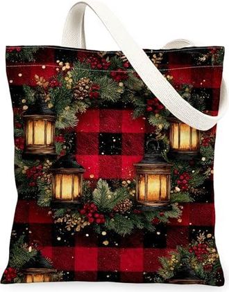 Generic Sacs fourre-tout en toile de vacances, motif couronne de lanterne, sacs &agrave; provisions r&eacute;utilisables, rustiques, saisonniers, toile lavable l&eacute;g&egrave;re pour 