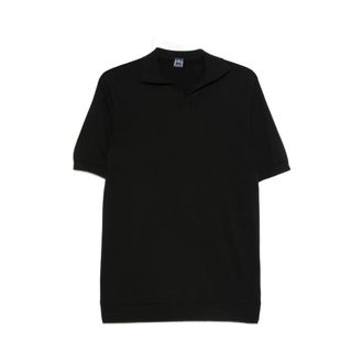 Fedeli Open Neck Polo - - Tops - Herren - Schwarzk - 3XL