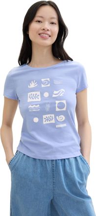 Tom Tailor Damen Basic T-Shirt mit Print, dusty cornflower, M
