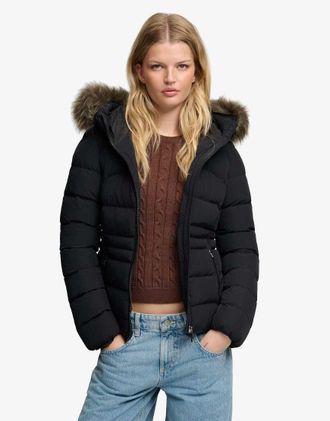 Superdry doudoune &agrave; capuche en faux-fur Fuji noire