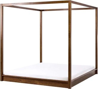 Beliani Lit &agrave; Baldaquin Minimaliste en Bois 180 x 200 cm Meuble de Chambre Marron Fonc&eacute; Herliere