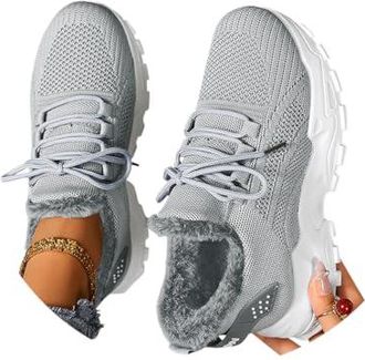 Minetom Baskets Femme Chaussures dhiver De Sport Course Lacets Doublure Chaude Polaire Confortables Semelle Fitness Sneakers A Gris 41 EU