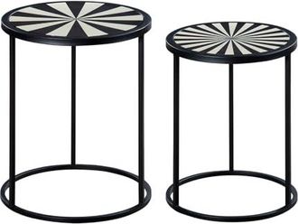 Gilde 2er Set Beistelltisch Circo - rund - Metall - gestreift - schwarz - H&ouml;he 44cm x &Oslash; 34cm