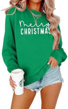 Generic Sweat-shirt de Noël pour femme - Coupe ample - Tenue graphique de Noël moche - Chaude - Vacances - Tunique de vacances - Joli imprimé de Noël, vert cl