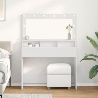 vidaXL Wei&szlig;er Schminktisch mit LED-Lichtern - 100x41x135 cm - Vidaxl