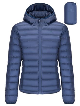 Camel Active Damen Daunenjacke mit Kapuze, verstaubar, ultraleicht, isoliert, wasserabweisend, Blau, XXX-Large