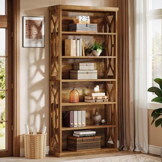 Tribesigns B&uuml;cherregal, 6-Etagen Regal, Gro&szlig;es Industrie Standregal mit Offenes Aufbewahrungsregal, 80 x 30 x 180 cm, B&uuml;cherregal Holz f&uuml;r B&uuml;ro, Wohnzimmer, Schl