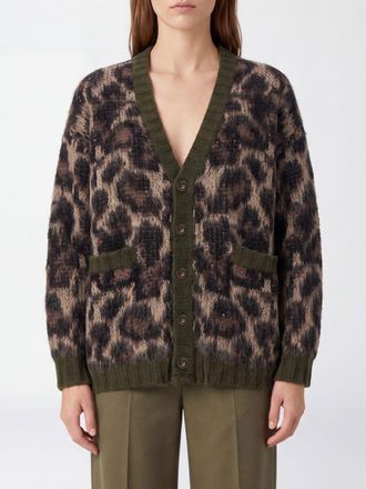 R13 Cardigan &agrave; imprim&eacute; animalier en m&eacute;lange de mohair avec col en V et &eacute;paules tombantes