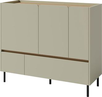 Mirjan24 Kommode Lonitz LZ08, Sideboard grifflos mit 2 Schubladen & 3 T&uuml;ren, kompakte Anrichte auf schwarzen Metallf&uuml;&szlig;en, Schrank f&uuml;r Jugendzimmer (Eucalyptus 