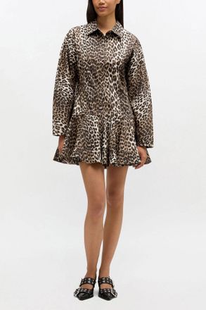 Ganni braun Hemdkleid mit Leopardenmuster Bio-Baumwolle - Gr&ouml;&szlig;e 34