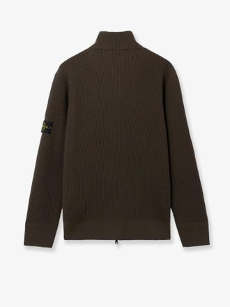 Stone Island Mens Cardigan Turtleneck Green Virgin Wool Sweater