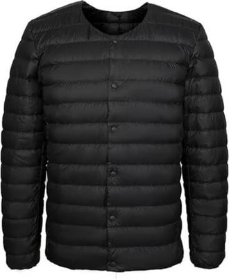 Generic Doudoune blanche pour homme - Doudoune chaude à col rond - Veste légère à boutons - Couche intermédiaire, Noir, XL