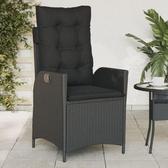 vidaXL Gartensessel Verstellbar mit Kissen Schwarz Poly Rattan - Vidaxl