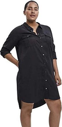 Vero Moda CURVE Robe Courte Vmsila Ls Mix GA Curve Noos pour Femme, Noir, 54 FR