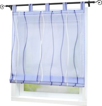 Joyswahl Voile Raffrollo halptransparenter Raffrollo mit Schlaufen mit wellenförmigen Druckdesign »Helga« Schals Fenster Vorhänge BxH 120x140cm Blau 1er Pack