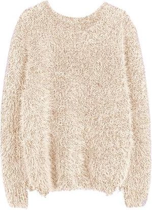 Generic Pull mohair pour femmes moelleux | Pull douillet surdimensionn&eacute; pour femmes : pull col rond long confortable, sweat-shirt doux, &eacute;l&eacute;gant, uni, en maill