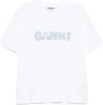 Ganni Femme, Tops, Blanc, Taille: 38 FR T-shirt Logo Brod&eacute;