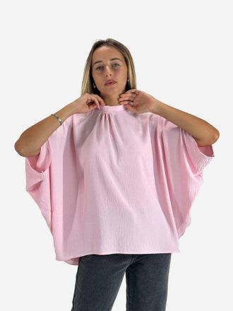 Elara Blusentop Oversize Damenbluse mit Fledermaus&auml;rmeln & Stehkragen Elegant