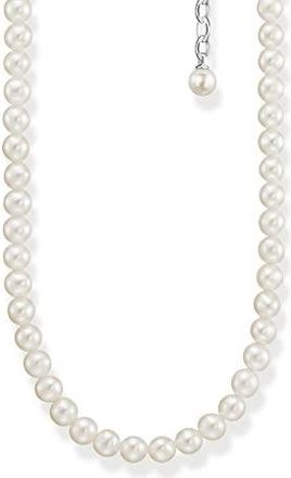 Thomas Sabo Collier de perles de culture deau douce fines dun diamètre de 5,5 à 6 mm, oeillets en argent sterling 925 légèrement noirci avec pierres de zirconium,