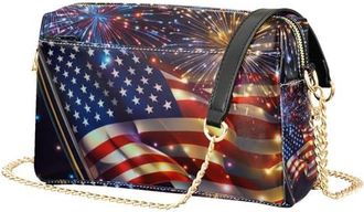 Mnsruu Sacs à bandoulière pour femme, motif drapeau américain, feu dartifice, sac à main en cuir coloré