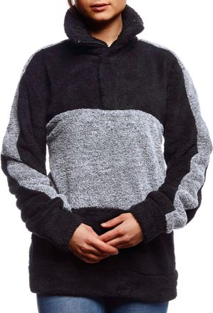 LEIF NELSON Damen Sweatshirt Teddy Fleece Pullover mit Stehkragen Oberteile Pulli Langarmshirt f&uuml;r Frauen &Uuml;bergangsjacke Hoodie LN02102D Gr&ouml;&szlig;e XXL Ecru-Anthrazit