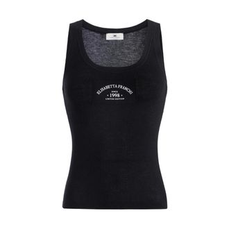 Elisabetta Franchi Femme, Tops, Noir, Taille: 44 FR Top en maille avec logo