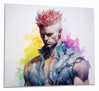 Wallario Herdabdeckplatte/Spritzschutz aus Glas, 2-teilig, 60x52cm mit 13mm hohen Füßen, für Ceran- und Induktionsherde, Bunter Krieger