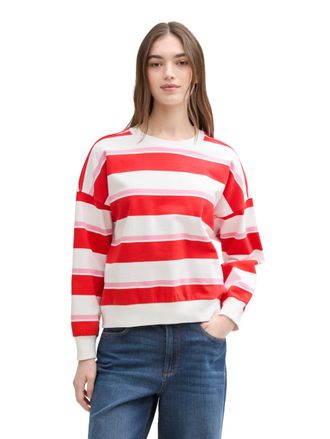 Tom Tailor Tom Tailor Denim Damen 1045508 Sweatshirt, 37179 - White Red Pink Stripe, XL EU
