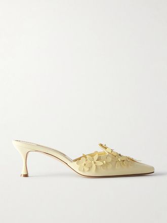 Manolo Blahnik Mules En Daim À Appliqués Harnes 50 - Jaune