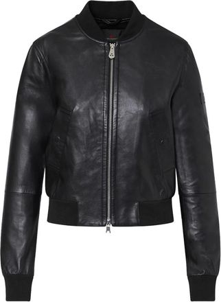 Peuterey Femme, Vestes, Noir, Taille: 38 FR Blouson aviateur en cuir nappa teint avec d&eacute;tails en tricot