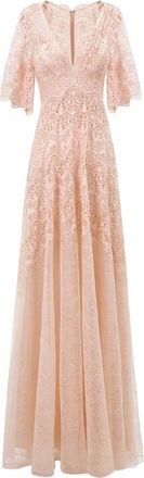 Gemy Maalouf Spitzen-Maxikleid mit V-Ausschnitt - Rosa