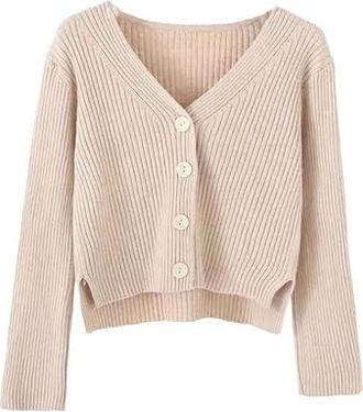 Generic Cardigan court &agrave; col en V pour femme - Style d&eacute;contract&eacute; - Manches longues - En tricot simple, abricot, Taille Unique