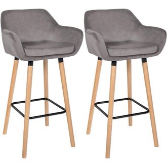 Clp Ensemble de 2 tabourets de velours modernes avec des couleurs claires structure en bois clair colore : Gris