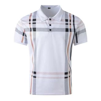 Generic Polo &agrave; manches courtes imprim&eacute; &agrave; carreaux pour homme, Blanc., XXL