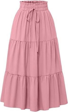 Generic Tenue pour femme - Jupe d&eacute;t&eacute; confortable avec taille &eacute;lastique - Taille haute - Coupe trap&egrave;ze - Jupe longue oscillante pour les vacances - Aspect cuir