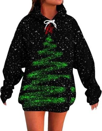Generic Sweat à capuche de Noël 2025 pour femme - Sweat à capuche de Noël surdimensionné en polaire avec poche pour entraînement, fête, cadeaux de Noël, Vert,