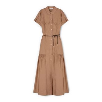 Motivi Robe chemise longue en m&eacute;lange de coton - Femme - Robes - Beige - Taille: 34 FR