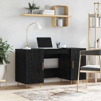 vidaXL Vidaxl - Bureau droit avec porte ch&ecirc;ne noir 140 x 50 x 75 cm - Bois ding&eacute;nierie r&eacute;sistant aux rayures - Rangement int&eacute;gr&eacute; pour bureau moderne