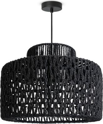 Paco Home Paco Home - Suspension led Lampe &agrave; Suspension Salon Chambre &agrave; Coucher Abat-jour Papier E27 Lampe &agrave; suspension - Noir, Holz (&Oslash;25cm) (de)